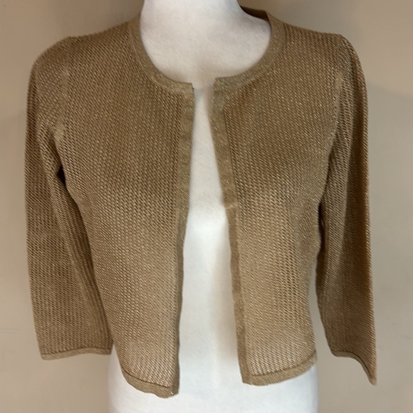 Talbots | Sweaters | Talbots Gold Sparkle Open Front Cropped Cardigan ...